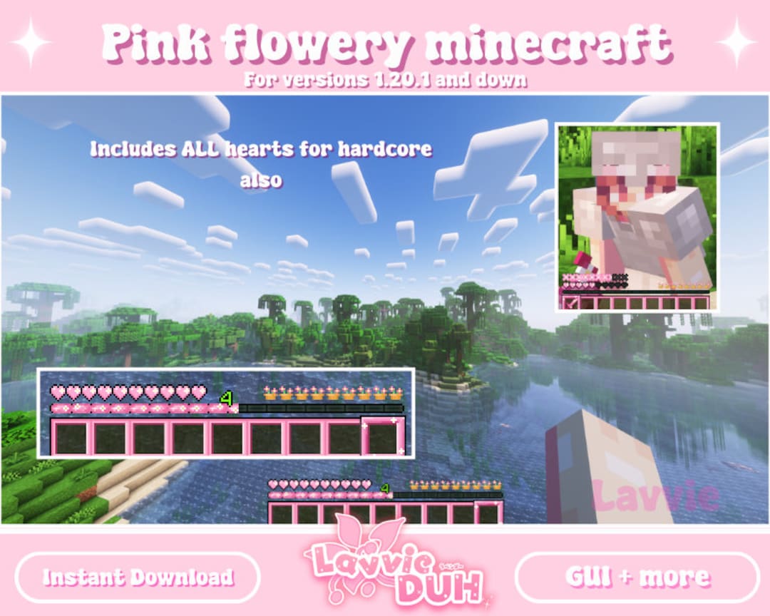 Pink Flowery Minecraft GUI + More Texture Pack! Versions 1.20.1 and ...