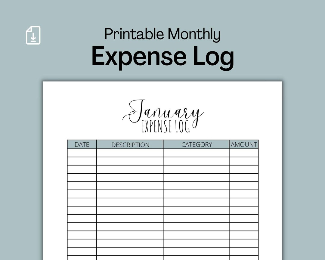 Printable Expense Log Spending Tracker Monthly Expense Tracker 12 Month ...