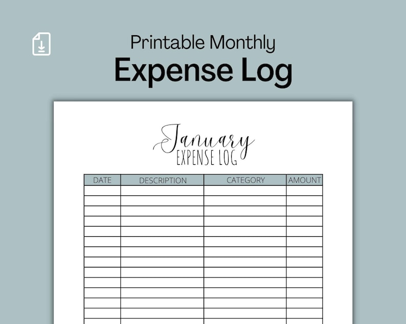 Printable Expense Log Spending Tracker Monthly Expense Tracker 12 Month ...