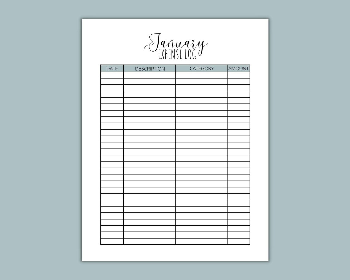 Printable Expense Log Spending Tracker Monthly Expense Tracker 12 Month ...