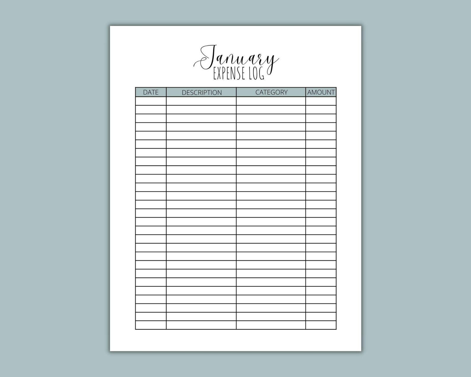 Printable Expense Log Spending Tracker Monthly Expense Tracker 12 Month ...