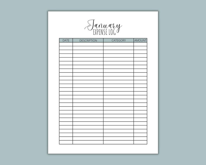 Printable Expense Log Spending Tracker Monthly Expense Tracker 12 Month ...