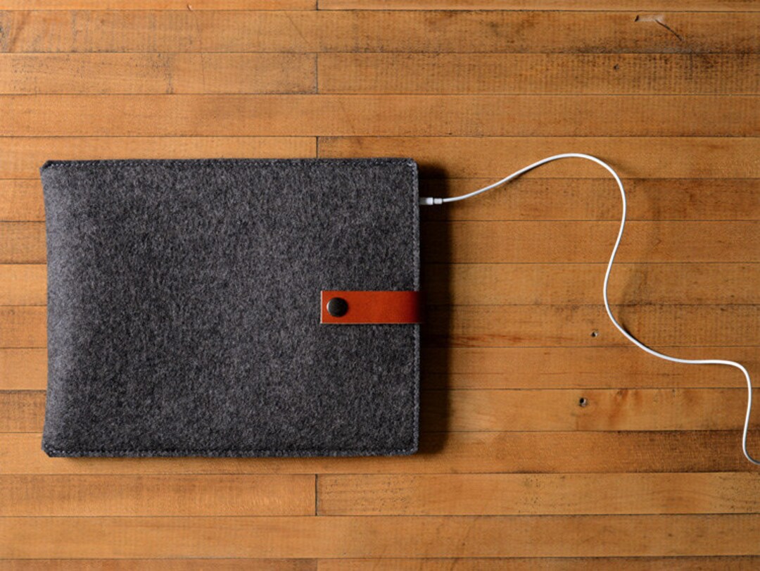 Felt iPad Sleeve With Leather Strap Charocal Felt With Brown Leather ...