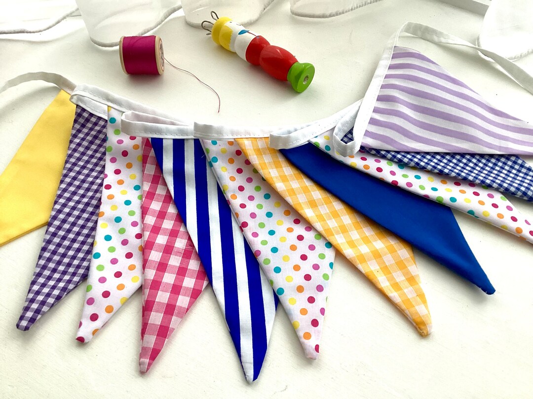 Circus Bunting Bright Colour Fabric Garland Party Flag Banner 8ft Long Bunting Inc Ties Etsy