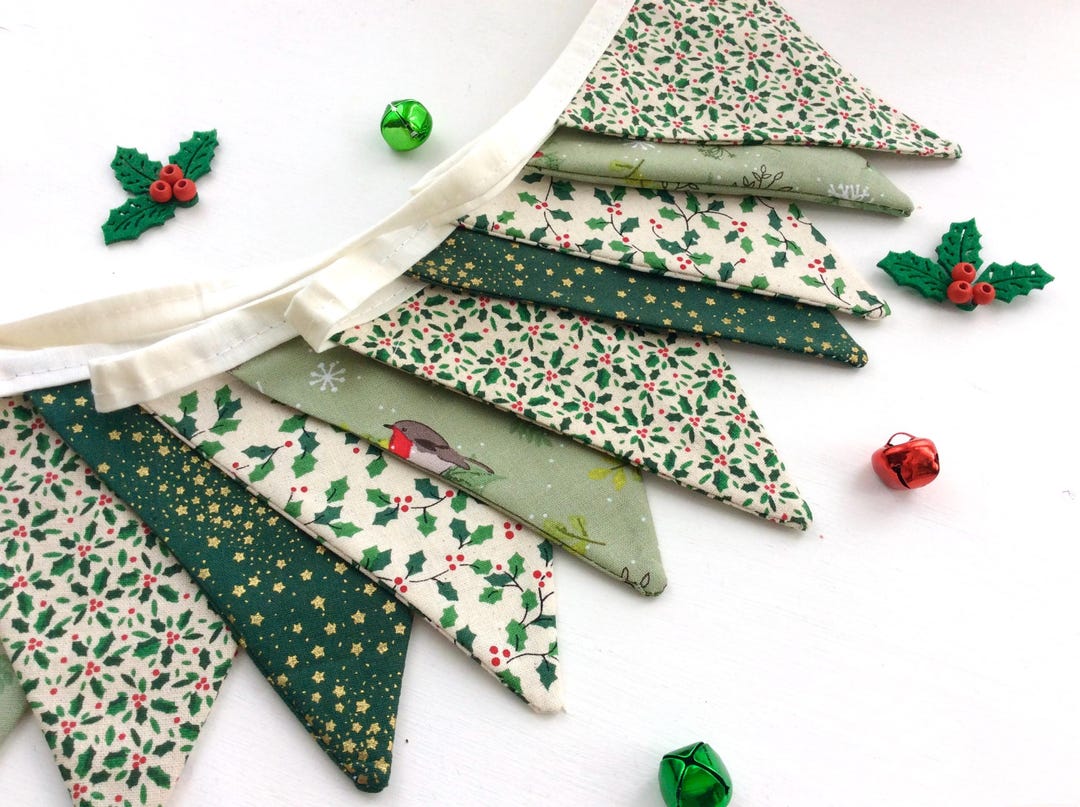 Christmas Bunting in a Green Scandi Design With 12 Small Flags ...
