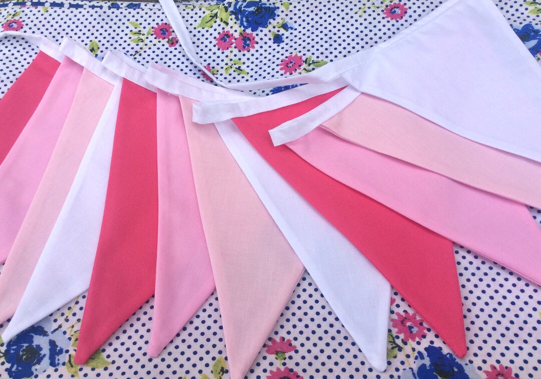 Pink Bunting / Flag / Garland - Pink Shades 2.4m 8ft of Flags Plus Ties ...