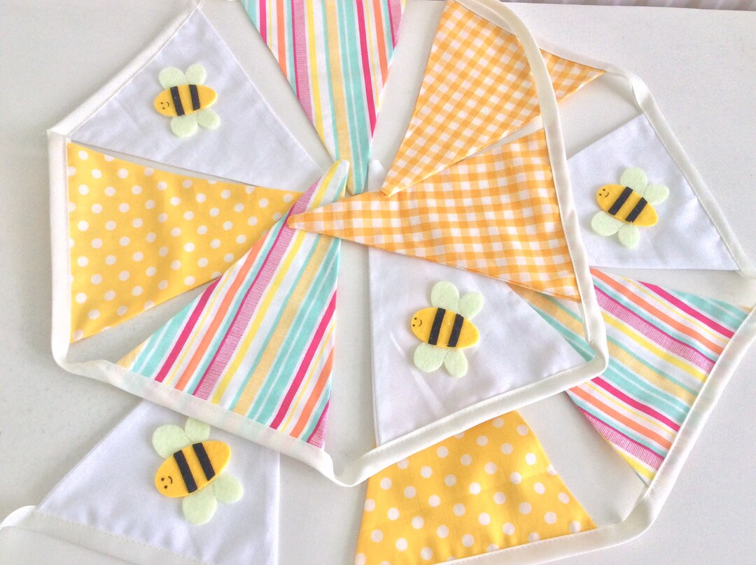 Bee Bunting - Spring Bunting in Yellow and Stripe With Bees for Easter ...