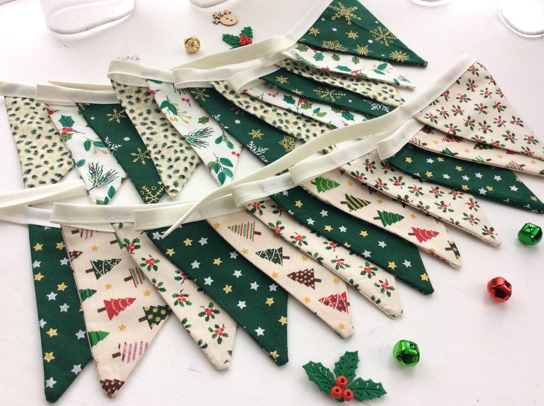 Christmas Bunting - New for 2025 12 Small Flags, Scandi Christmas Holly ...
