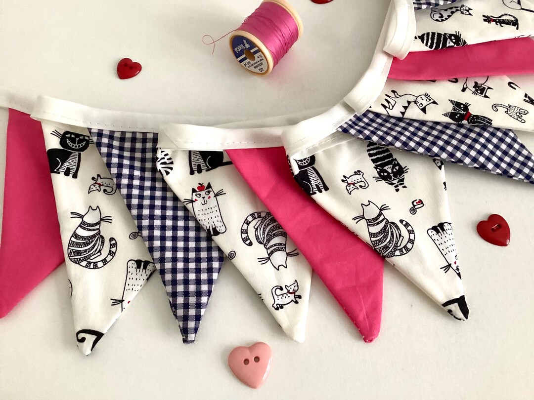 Pink Cat Bunting 12 Small Flags Bedroom, Photo Prop, Nursery, Birthday ...