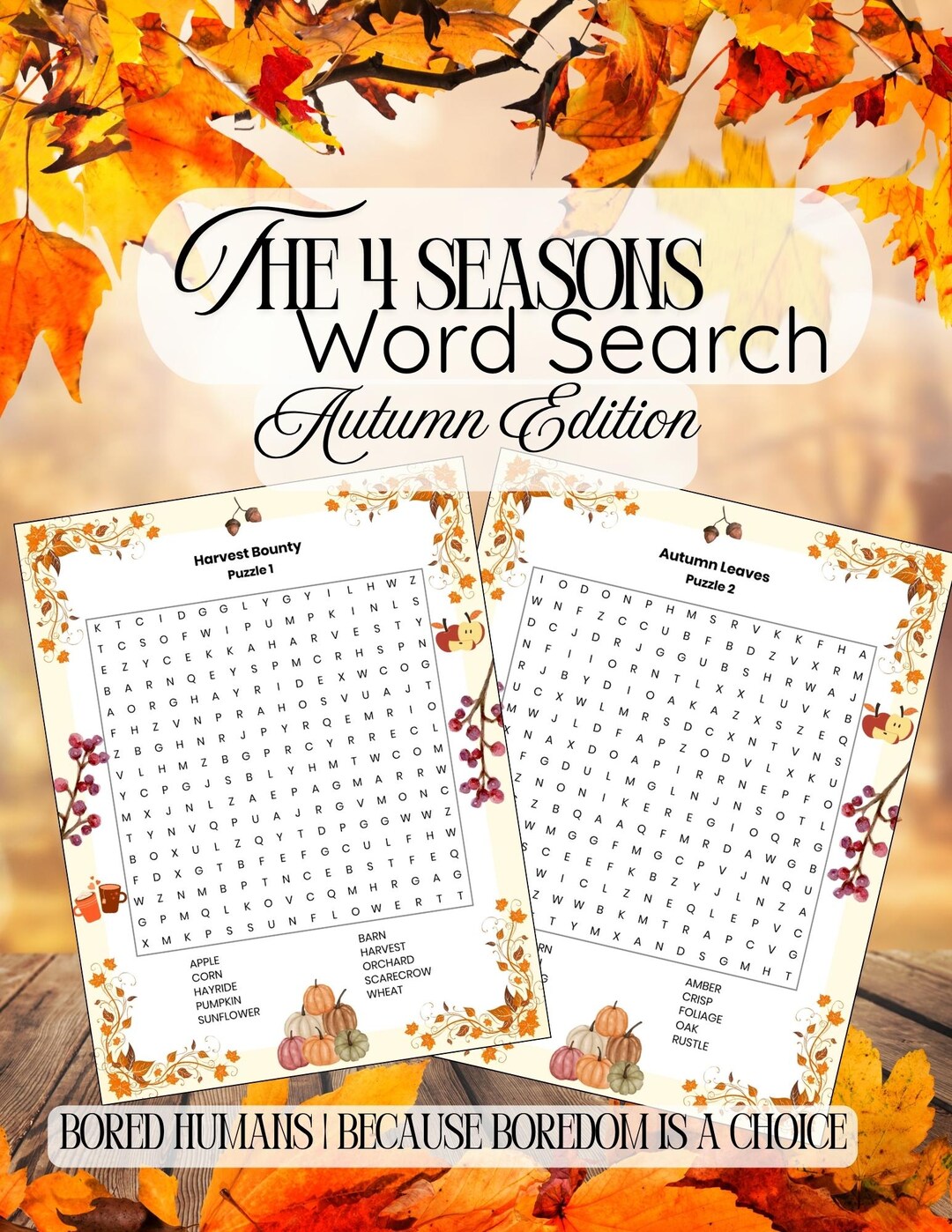 The Four Seasons Word Search | Autumn Edition | Bored Humans - Etsy