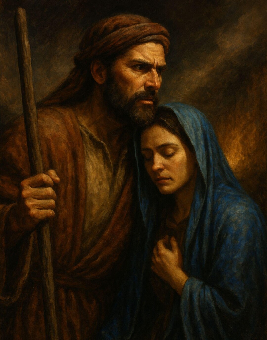 Joseph Protecting Mary | Holy Family Wall Art | Christian Painting ...
