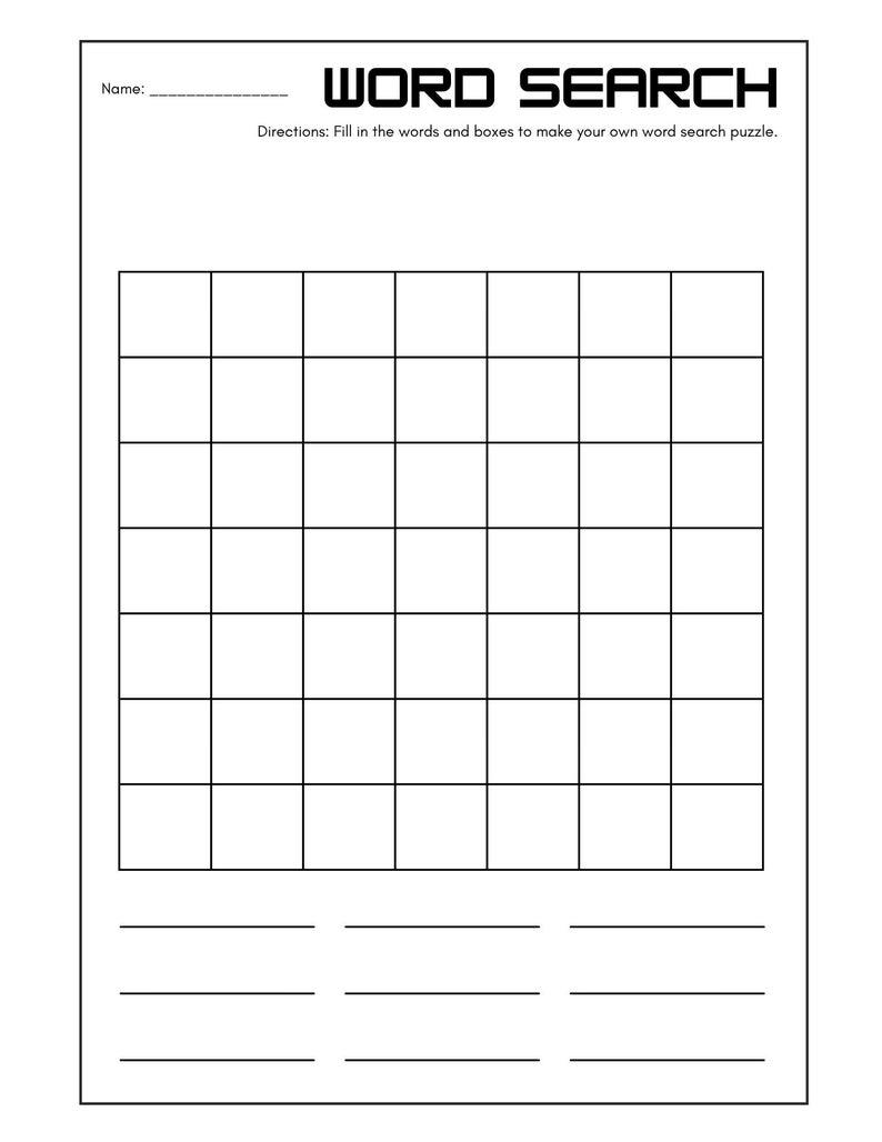 Printable Blank Word Search Templates PDF - 2 Sizes for Kids - Etsy