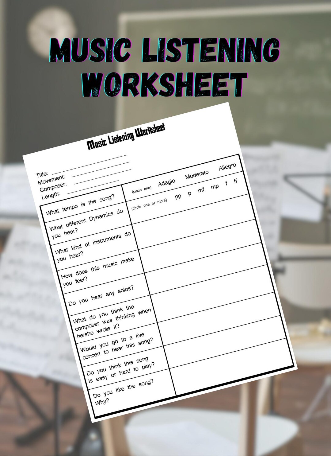 Music Listening Worksheet for Students | General Music Class Activity ...