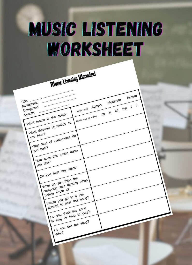Music Listening Worksheet for Students | General Music Class Activity ...