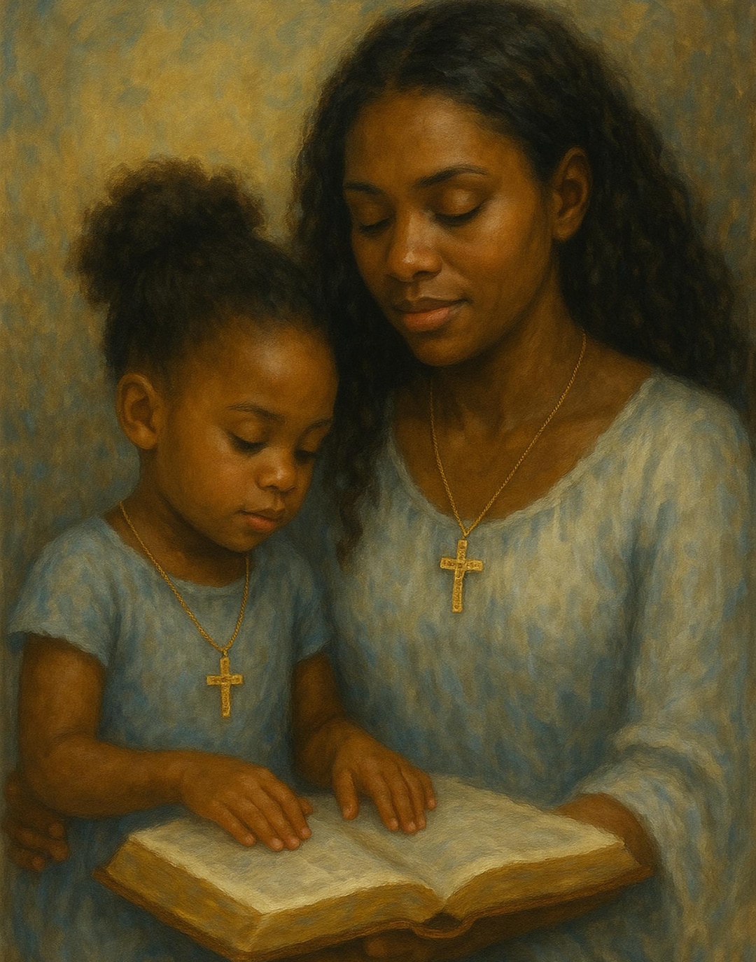 Mother and Daughter Bible Reading Art: African American Christian Print ...