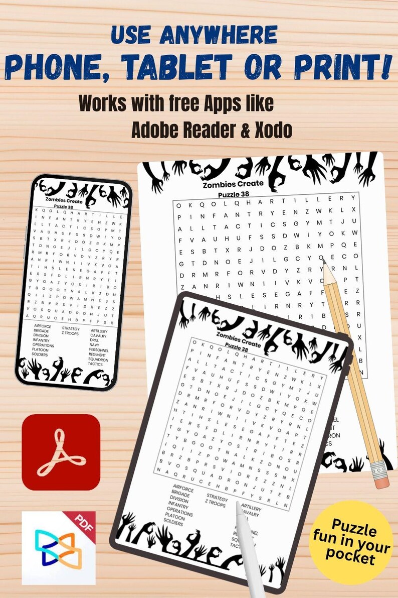 50 Zombie Word Search Puzzles + Mazes & Answer Key | Fun Horror Puzzle ...