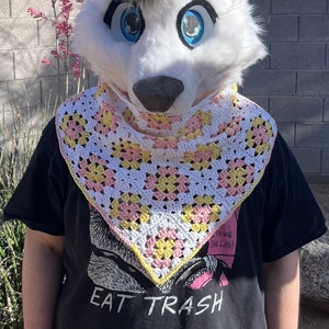 Crochet Fursuit Bandana - Pink Yellow White Granny Squares - Etsy