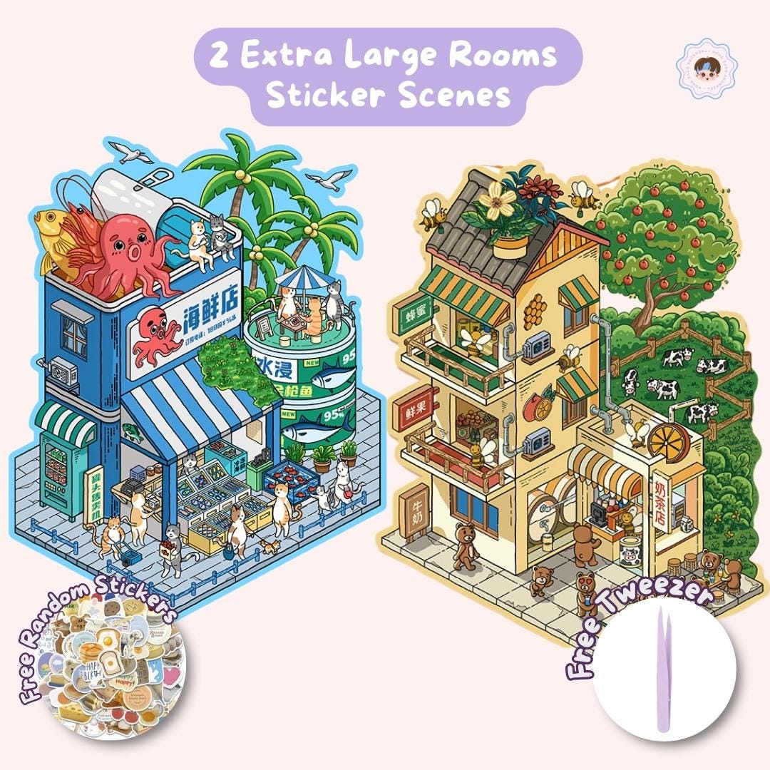 Summer Beach Fun Sticker, Extra Large Isometric Sticker Scene ...