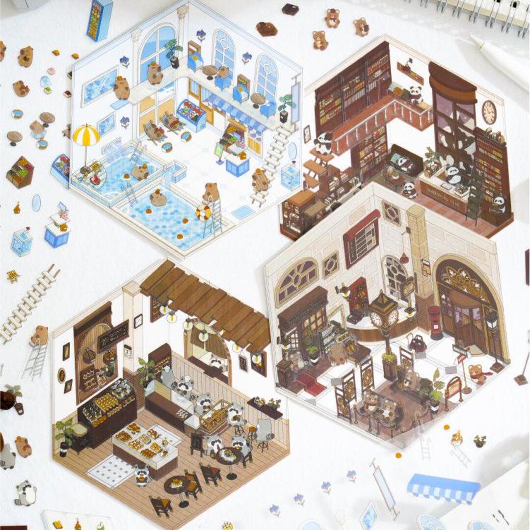 Isometric Sticker Scene Pack 4 Theme, Deco Sticker, Miniature Sticker ...
