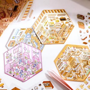 Isometric Sticker Scene Pack, Deco Sticker, Miniature Sticker Set, Busy ...