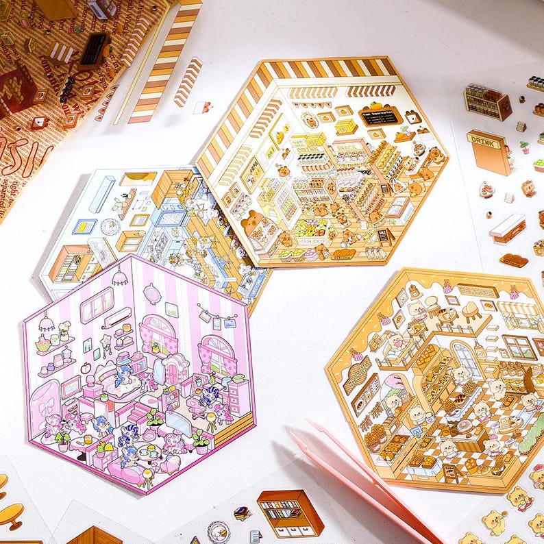 Isometric Sticker Scene Pack, Deco Sticker, Miniature Sticker Set, Busy ...