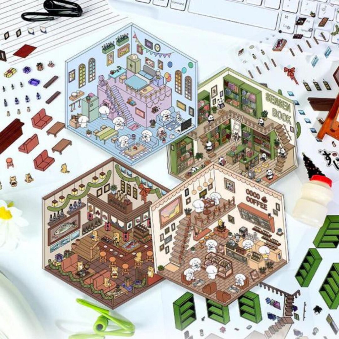Miniature Sticker Set, Isometric Sticker Scene Pack, Deco Sticker, Cute ...