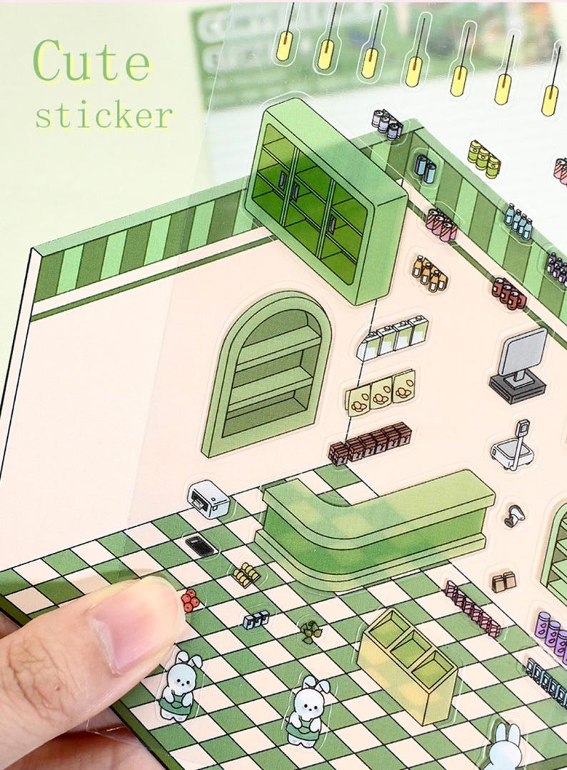 Isometric Sticker Scene: Ice Cream Hut, Bunny Store, Coffee Cat Loft - Etsy