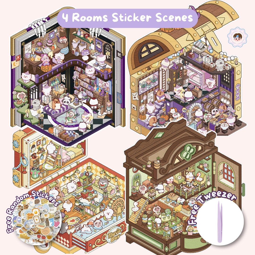 Miniature Sticker Set 4 Themes, Suitcase, Christmas Gift, Isometric ...