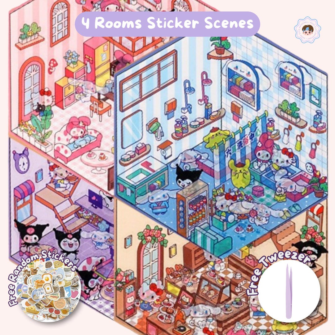 Kuromi Hello Kitty Miniature 3D Sticker Set 4 Themes, DIY Isometric ...