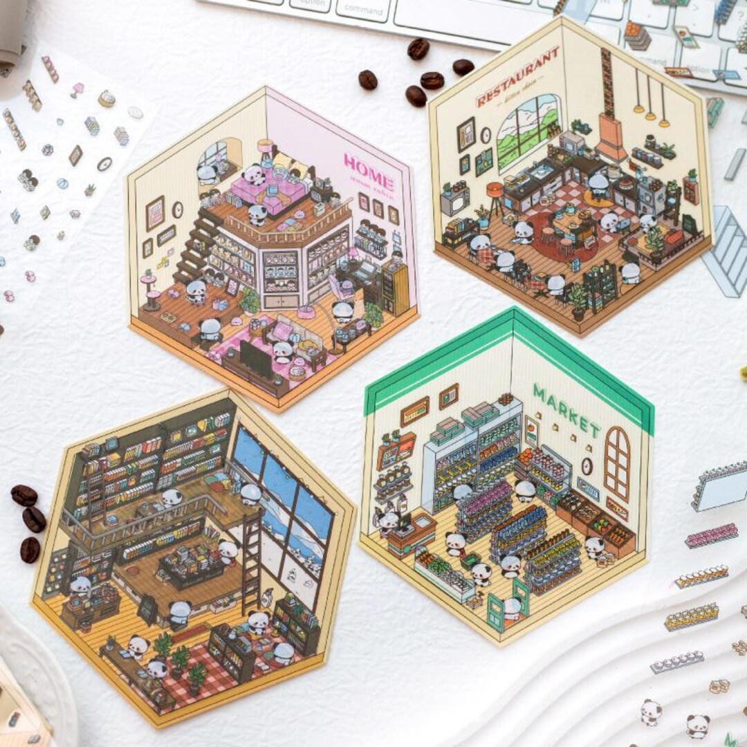 International Women's Day Deco Sticker Gift, 4 Miniature Rooms Sticker ...