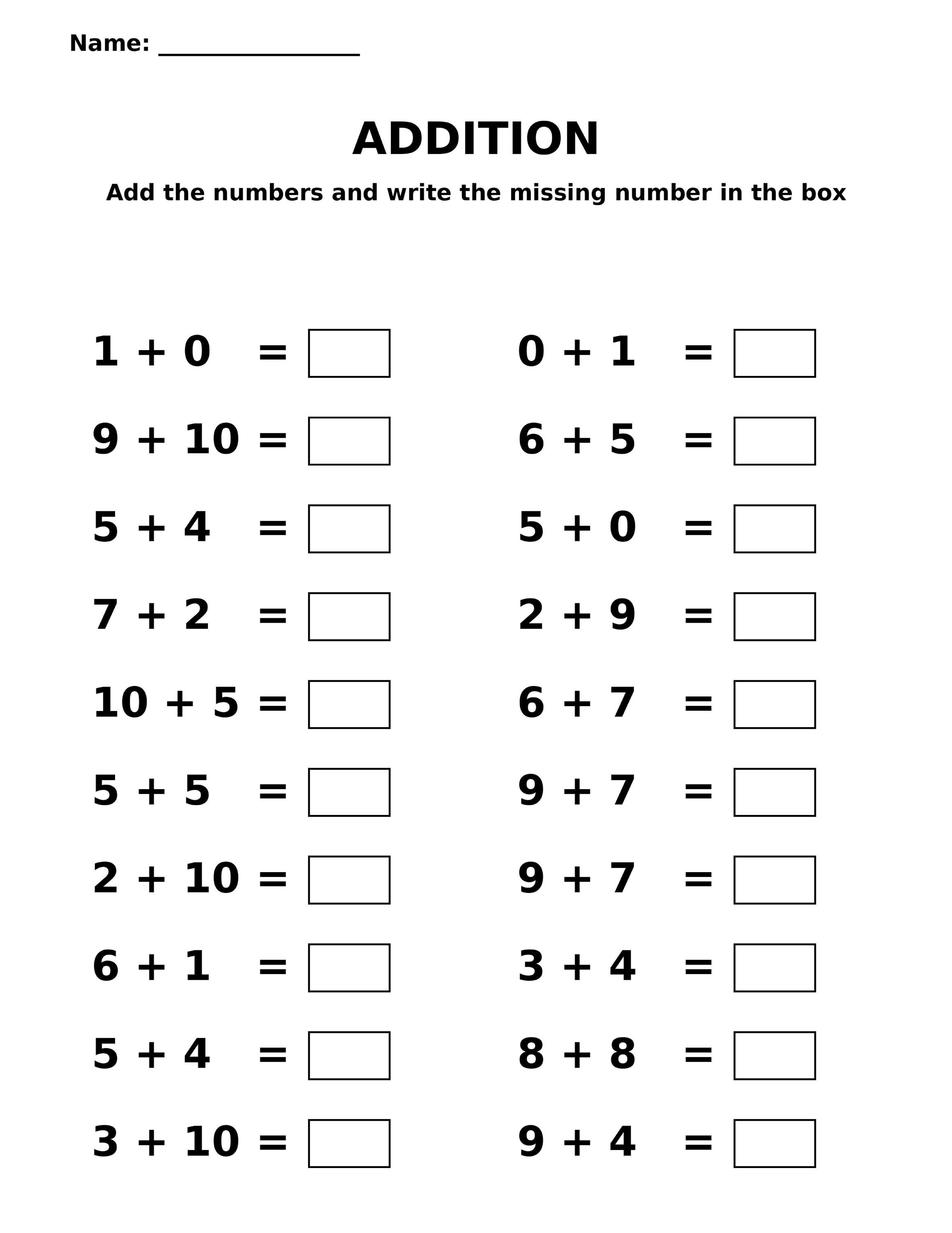 10 Printable Additition Fill in the Blanks Worksheets for Kindergarten-1st Grade-2nd Grade Math ...