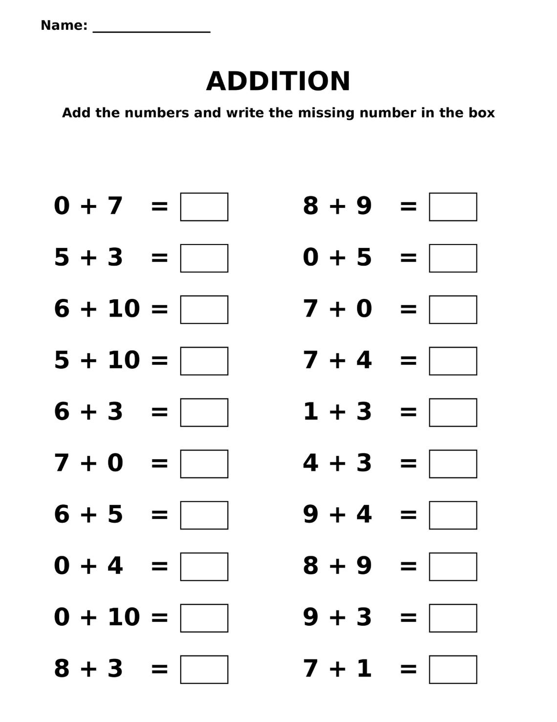10 Printable Additition Fill in the Blanks Worksheets for Kindergarten ...