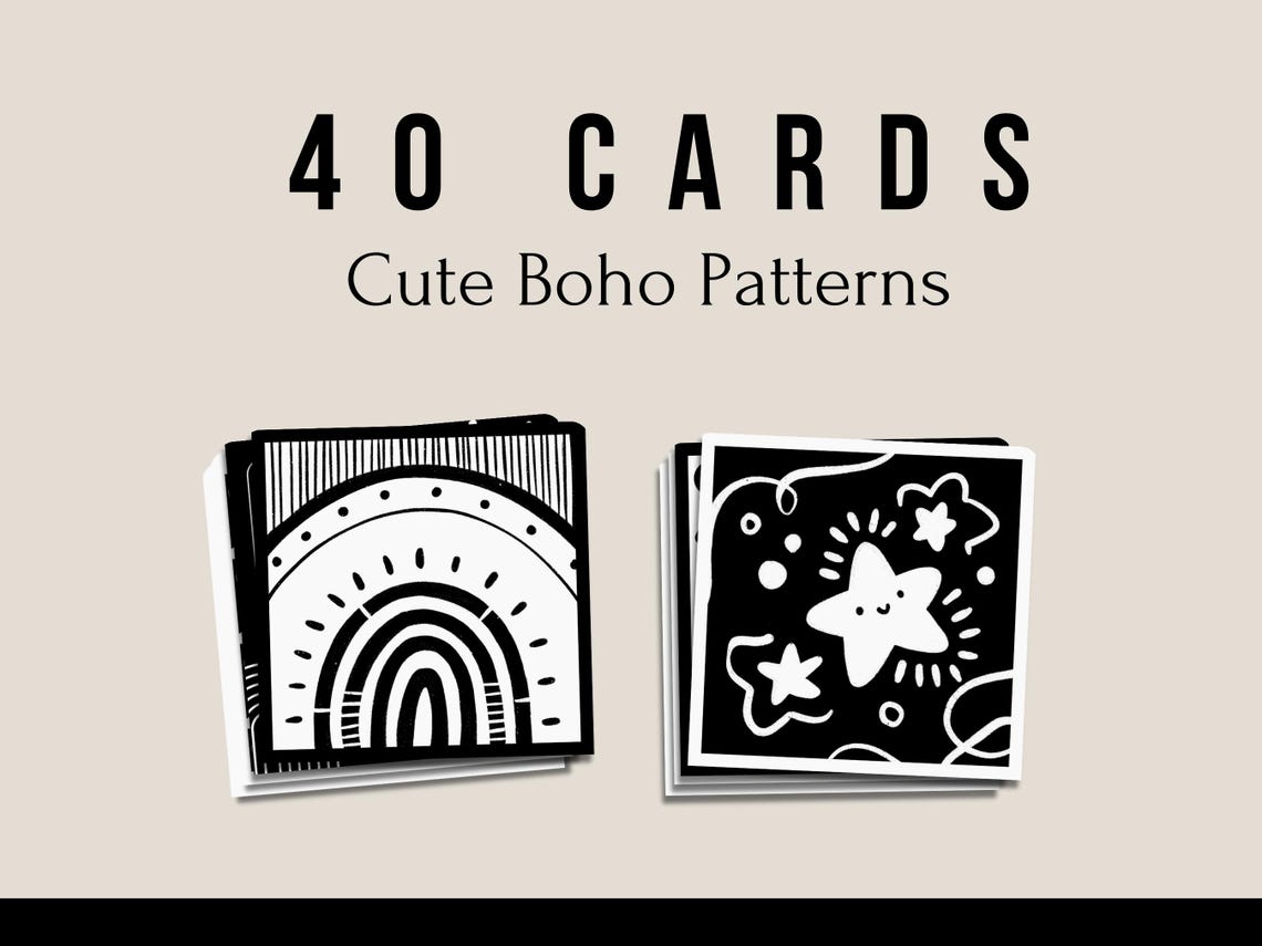 40 Boho Montessori Baby Sensory Cards, Baby Cards, High Contrast Visual ...