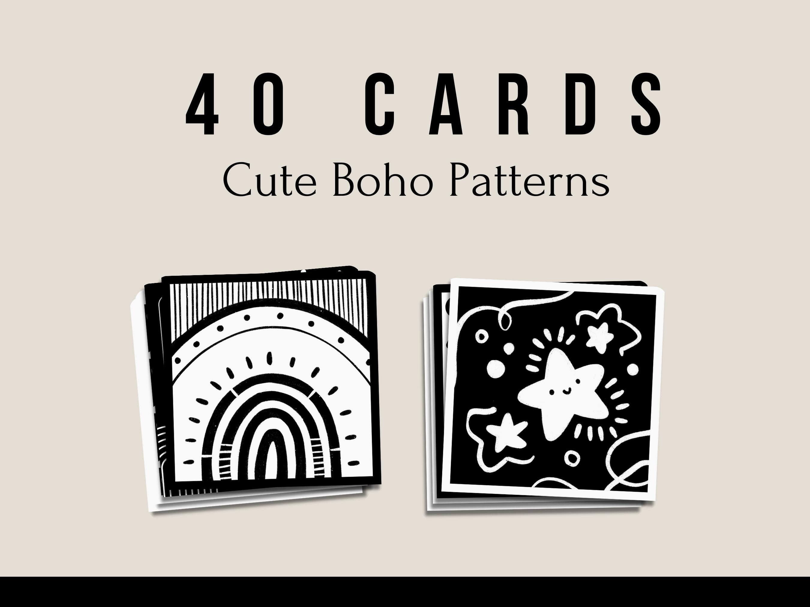 40 Boho Montessori Baby Sensory Cards, Baby Cards, High Contrast Visual ...