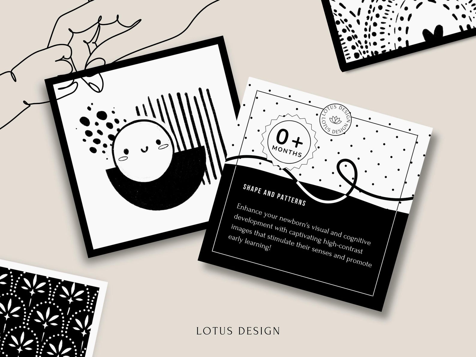 40 Boho Montessori Baby Sensory Cards, Baby Cards, High Contrast Visual ...