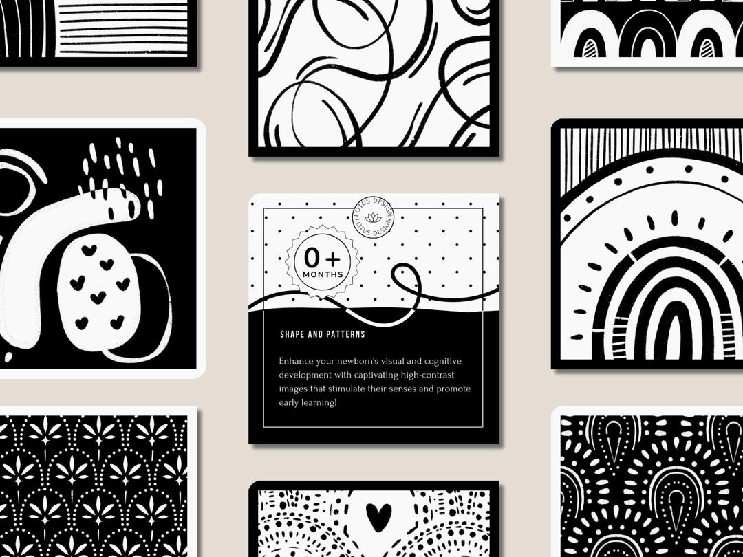 40 Boho Montessori Baby Sensory Cards, Baby Cards, High Contrast Visual ...