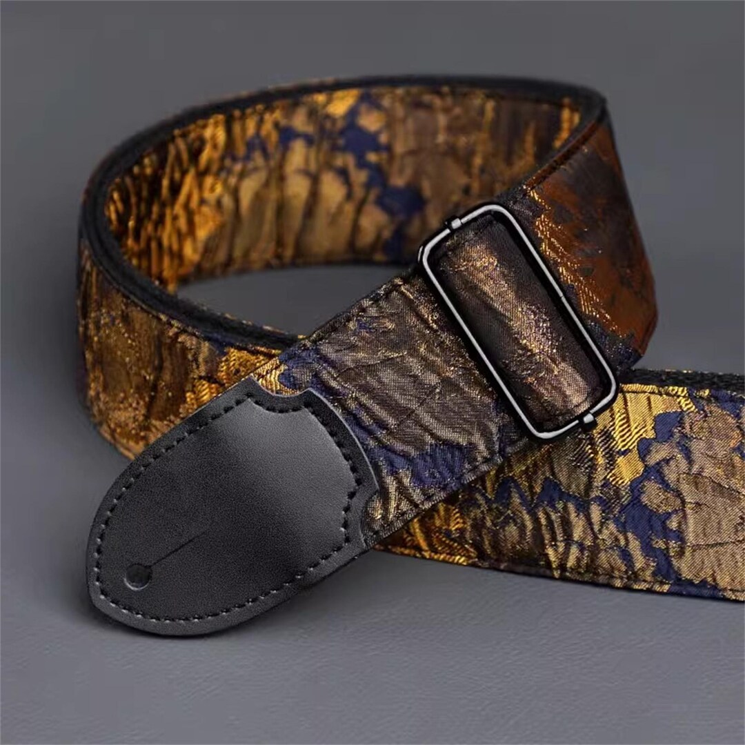 Gold Patterns Guitar Strap Handmade Leather Ends Strap Adjustable ...