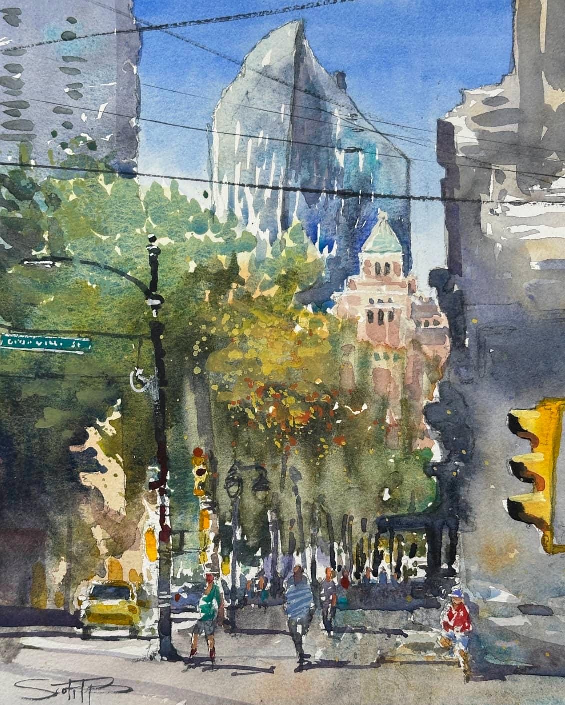 Summer, City, Hot Day Downtown Vancouver - Original Watercolour ...