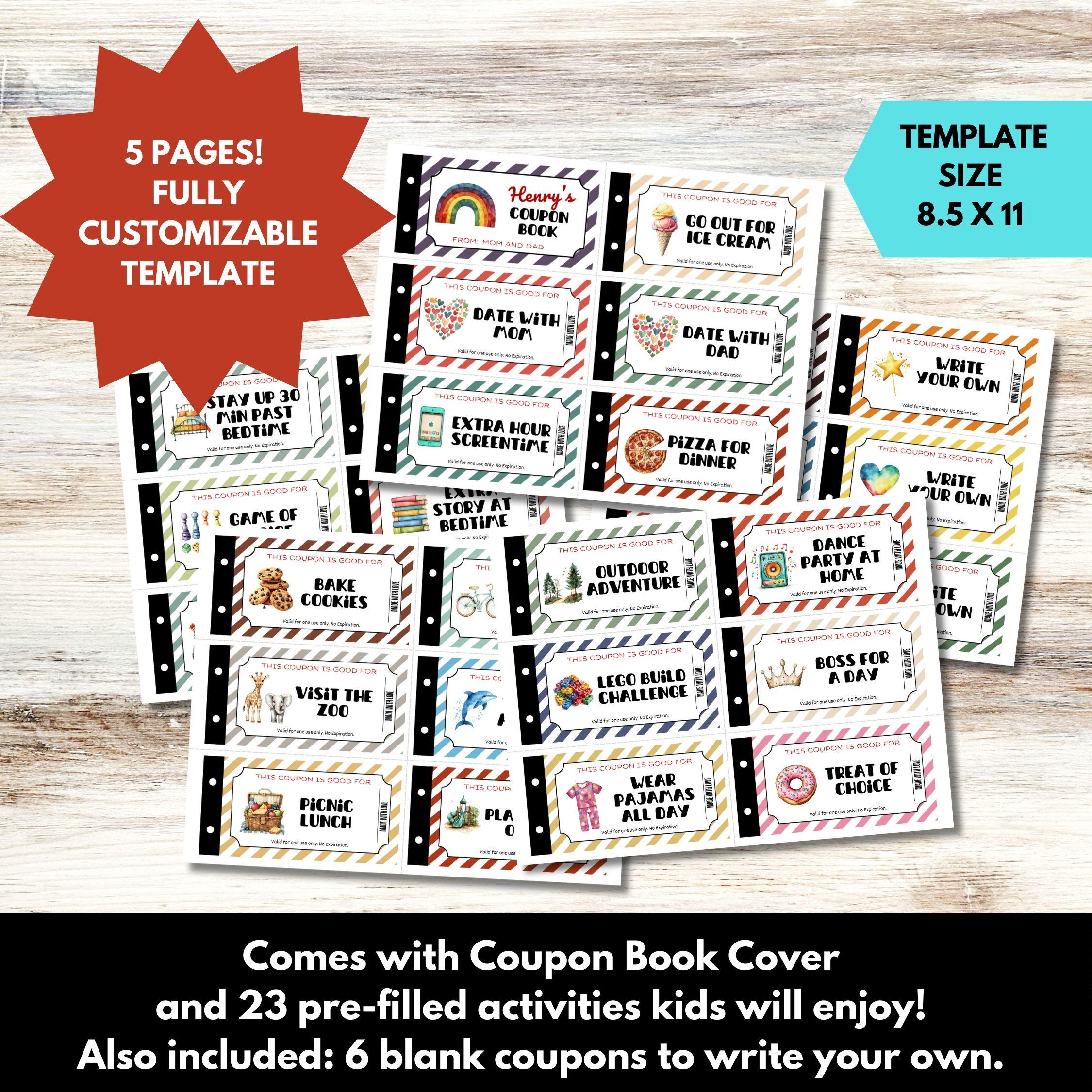 Editable Kids Reward Coupon Book | Printable DIY Gift for Holidays ...