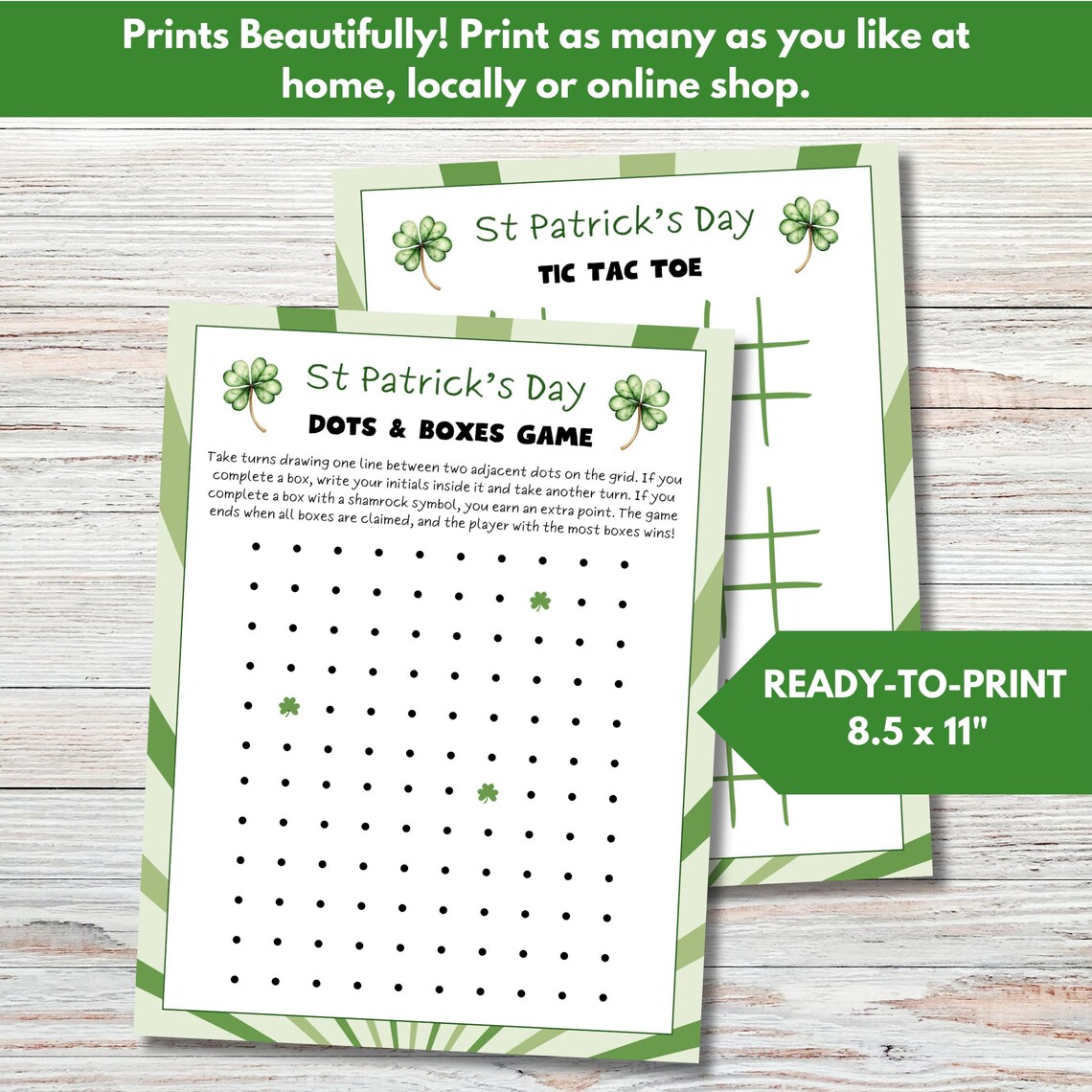 Printable St. Patrick’s Day Game Set | Tic Tac Toe & Dots and Boxes ...