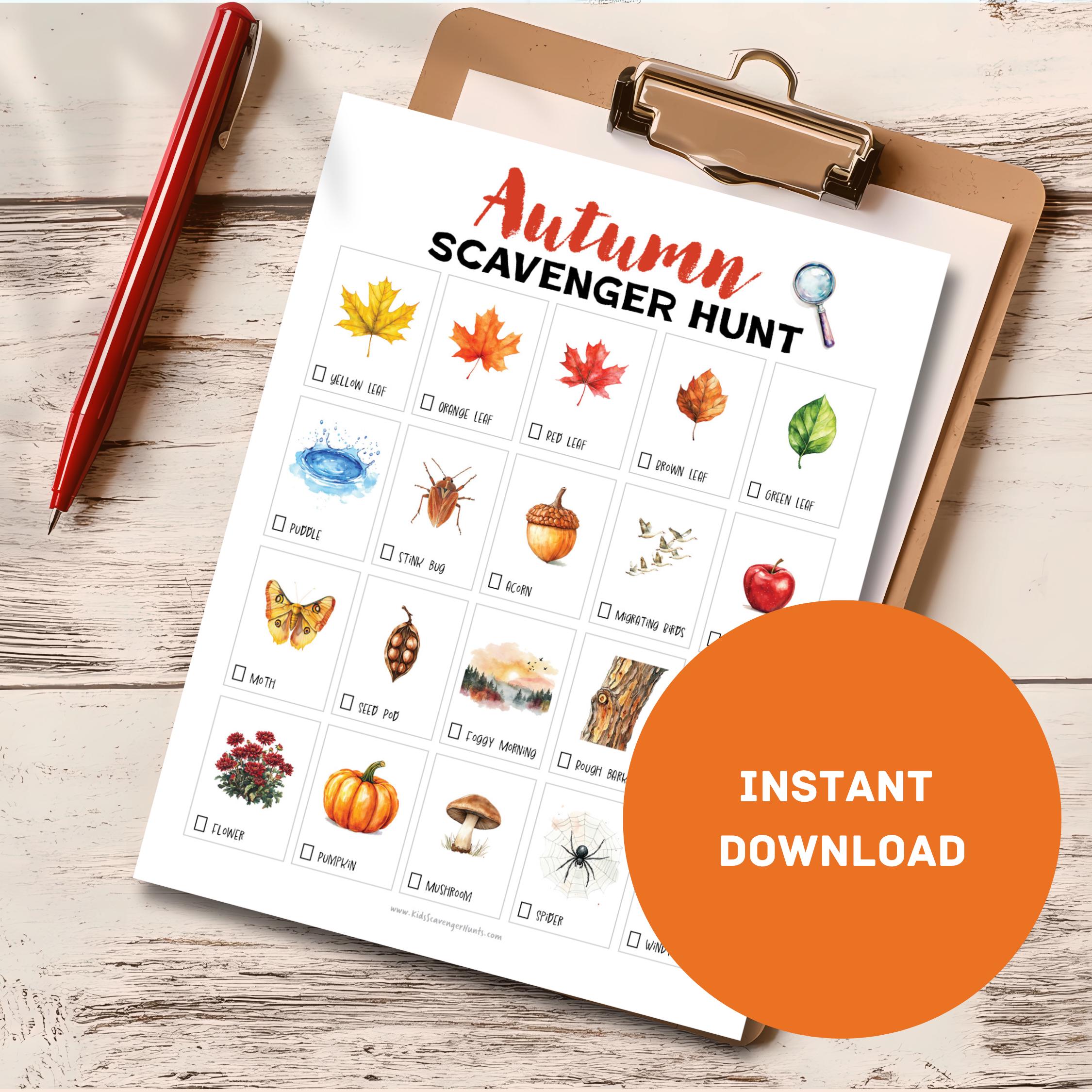 Printable AUTUMN Nature Scavenger Hunt for Kids Outdoor Scavenger Hunt ...