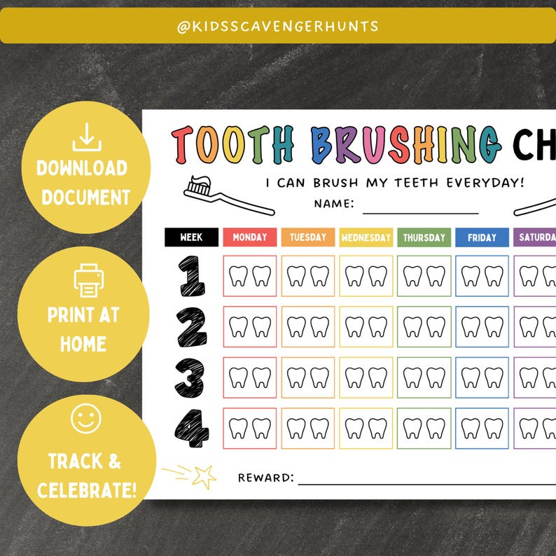 Printable Tooth Brushing Chart for Kids | Toddler Hygiene Tracker ...