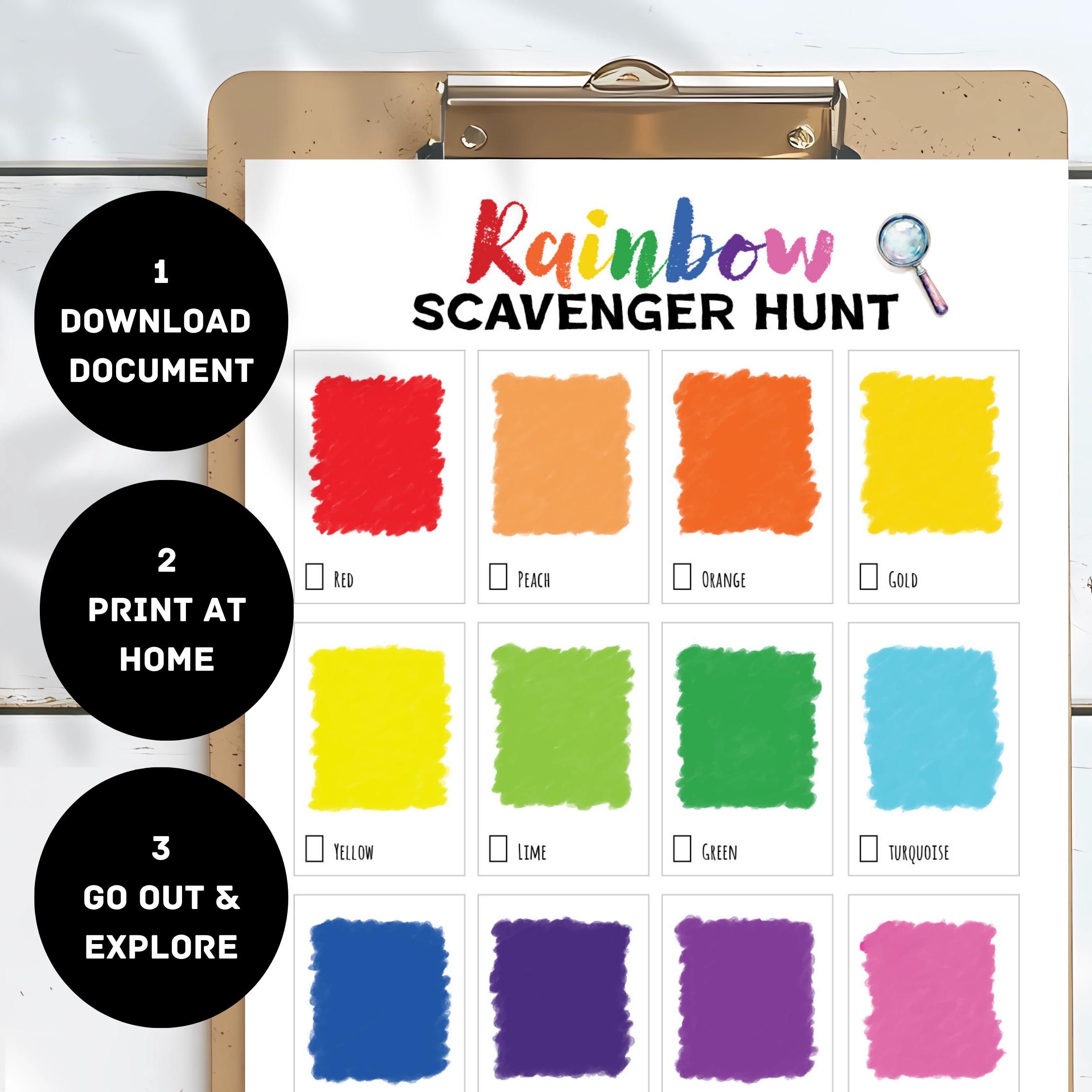 Printable RAINBOW Scavenger Hunt for Kids Outdoor Scavenger Hunt Kids ...