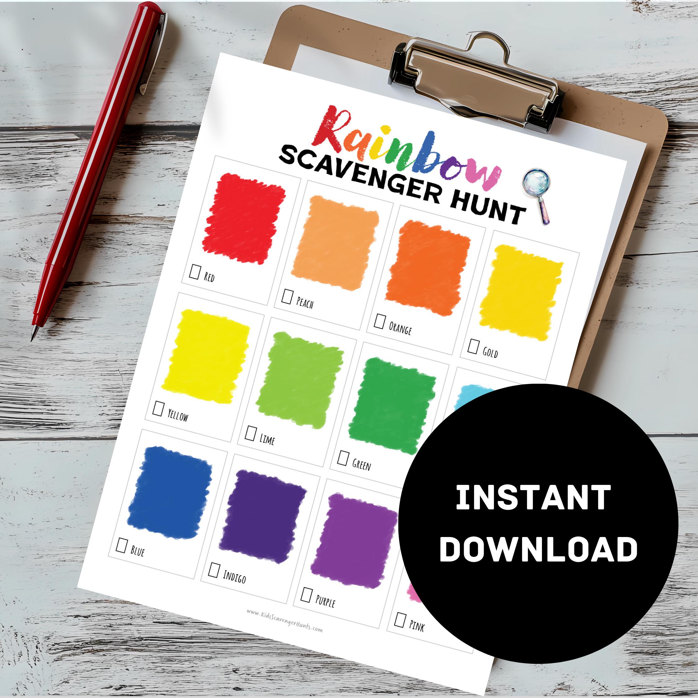Printable RAINBOW Scavenger Hunt for Kids Outdoor Scavenger Hunt Kids ...