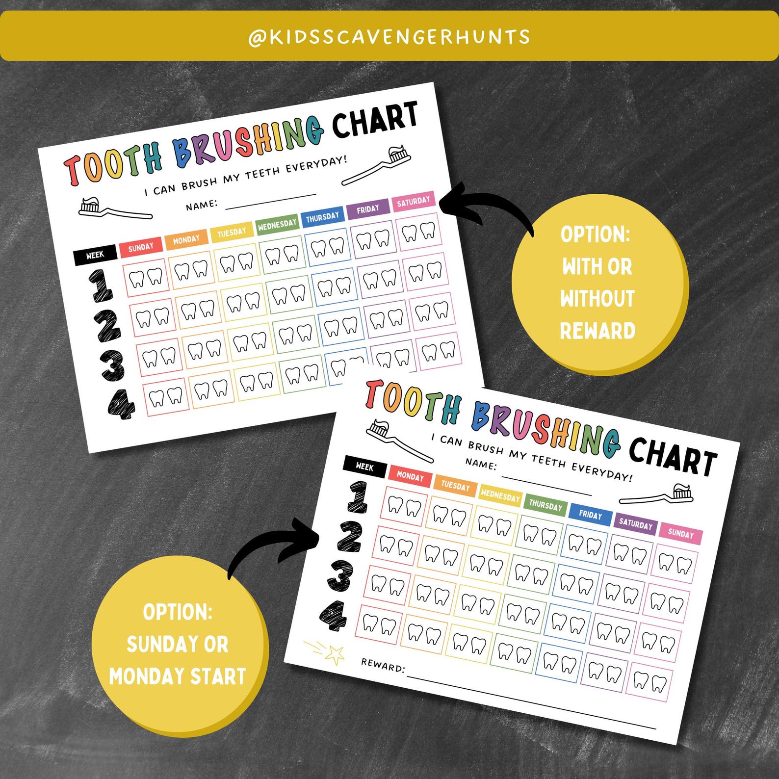 Printable Tooth Brushing Chart for Kids | Toddler Hygiene Tracker ...