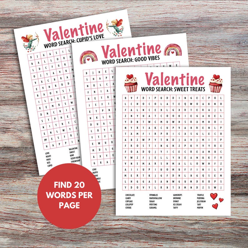 Printable Valentine’s Word Search Game | 3 Themed Puzzles | Fun Indoor ...