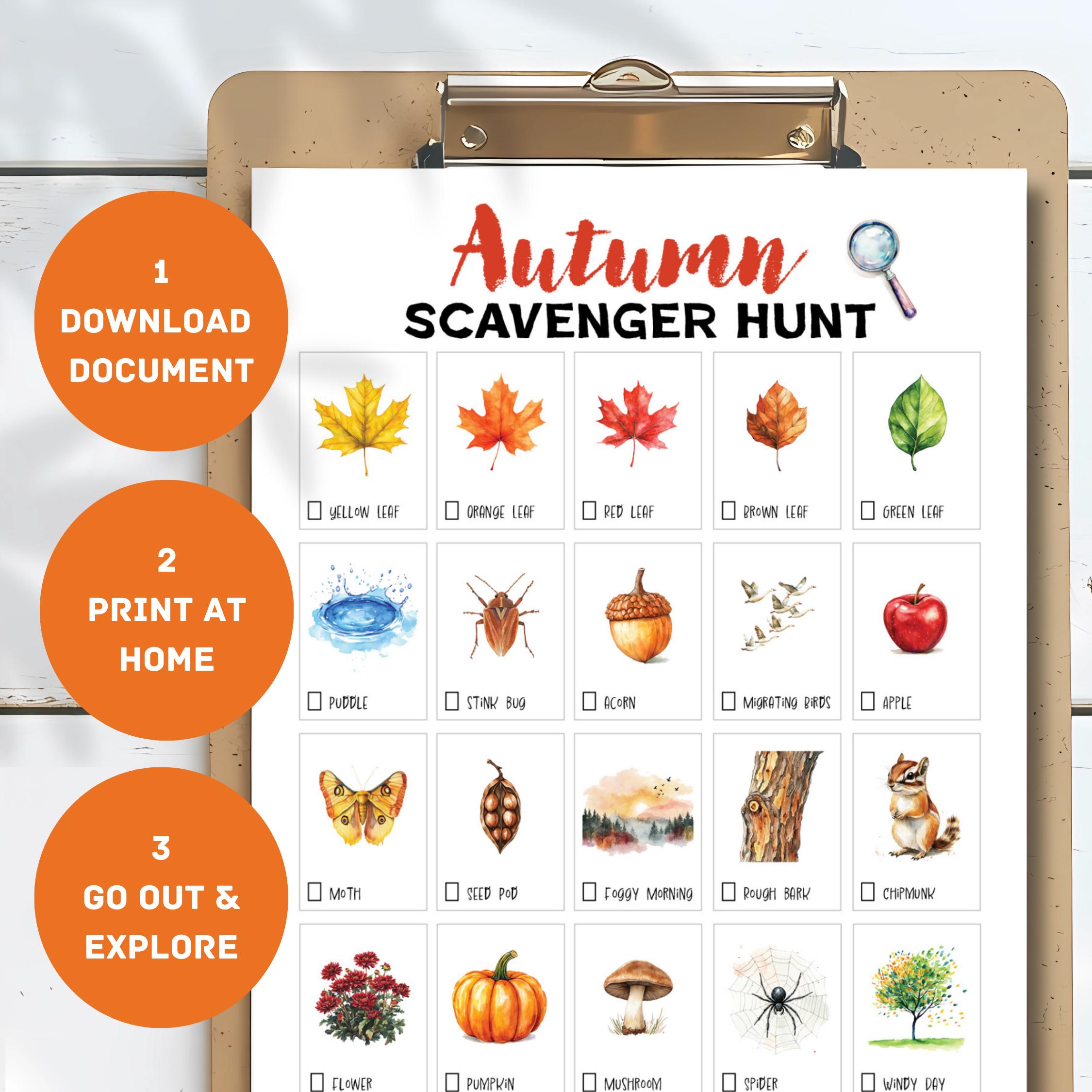 Printable AUTUMN Nature Scavenger Hunt for Kids Outdoor Scavenger Hunt ...