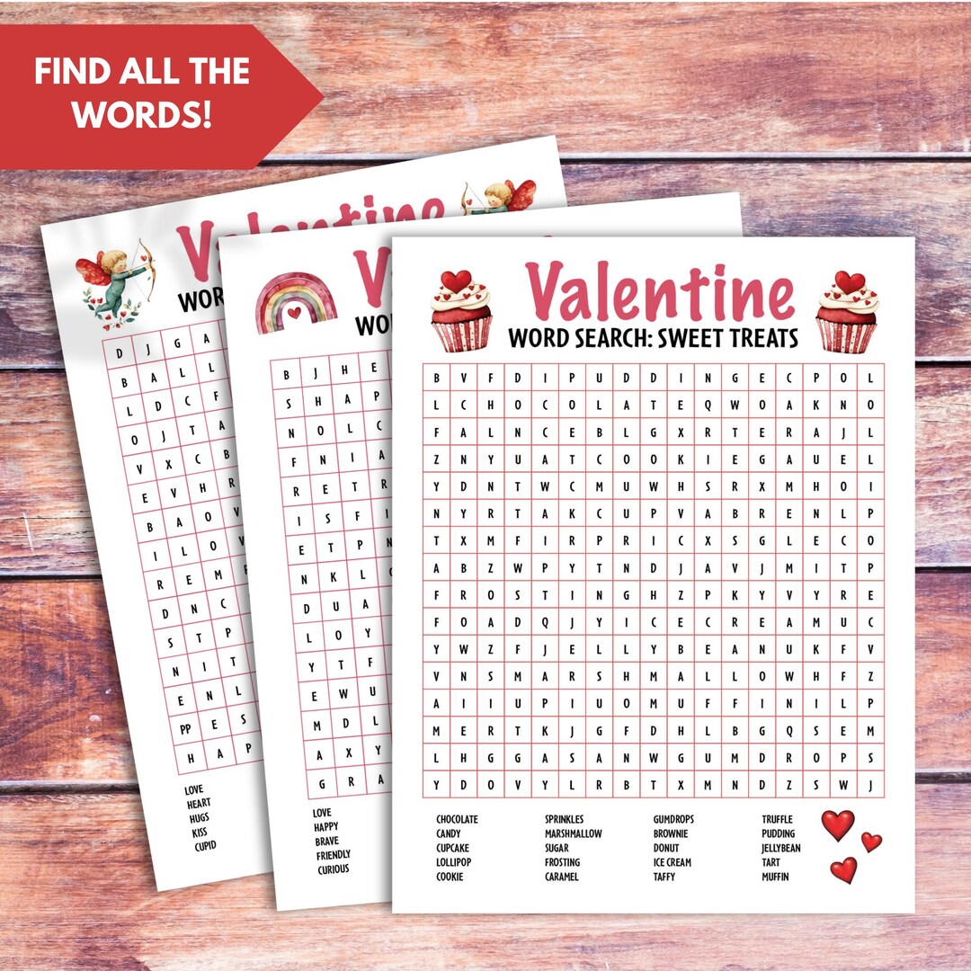 Printable Valentine’s Word Search Game | 3 Themed Puzzles | Fun Indoor ...