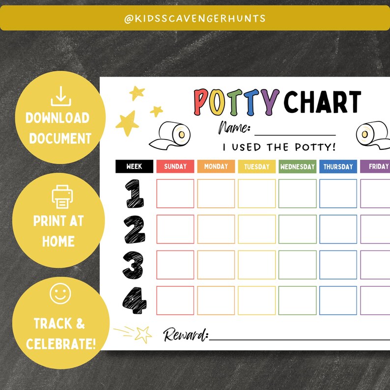 Printable Potty Training Chart for Toddlers | Printable Reward Chart ...