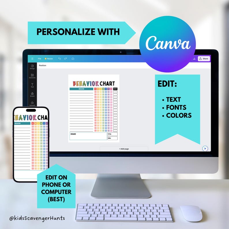 Editable Behavior Chart for Kids | Positive Reward Chart | Canva ...